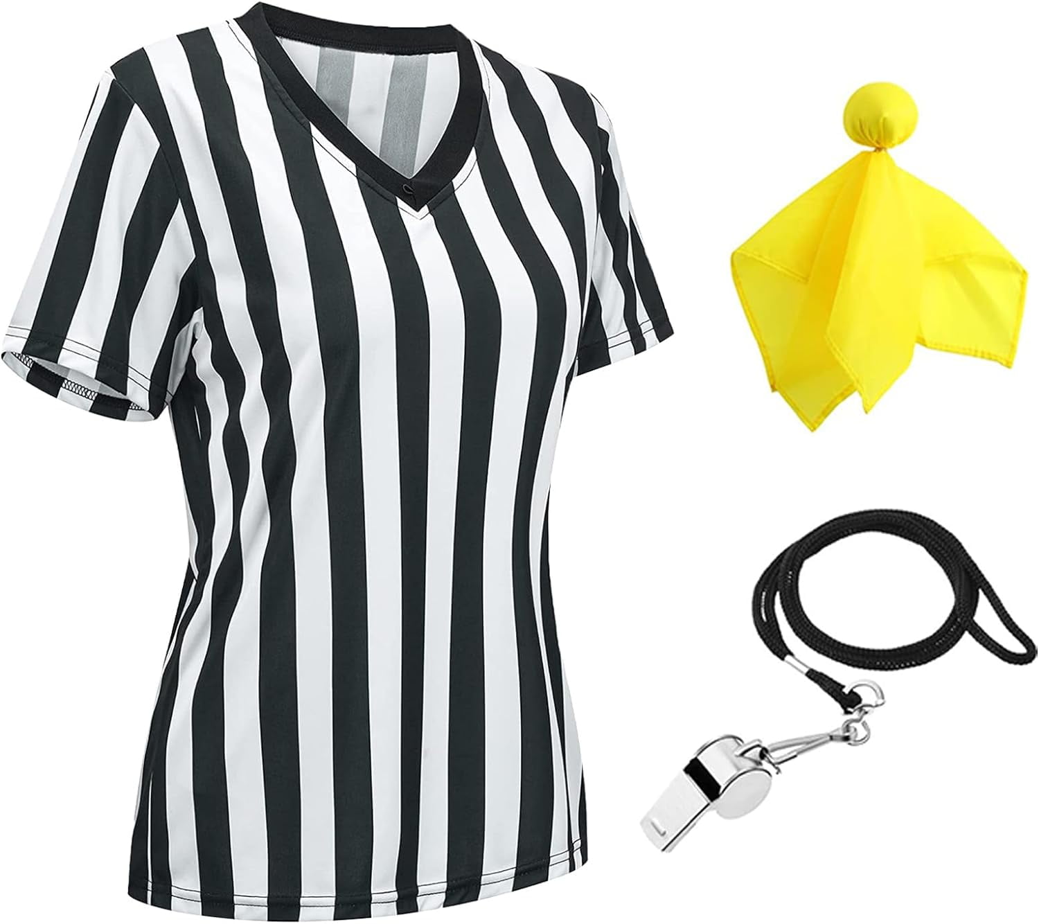 3 Pcs Women's Official Black & White Stripe Referee Shirt Zipper ...