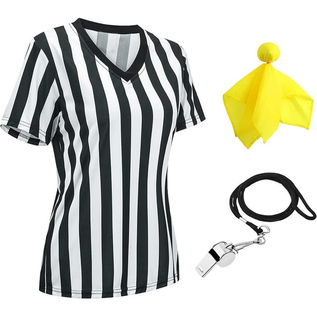 3 Pcs Women's Official Black & White Stripe Referee Shirt Zipper ...