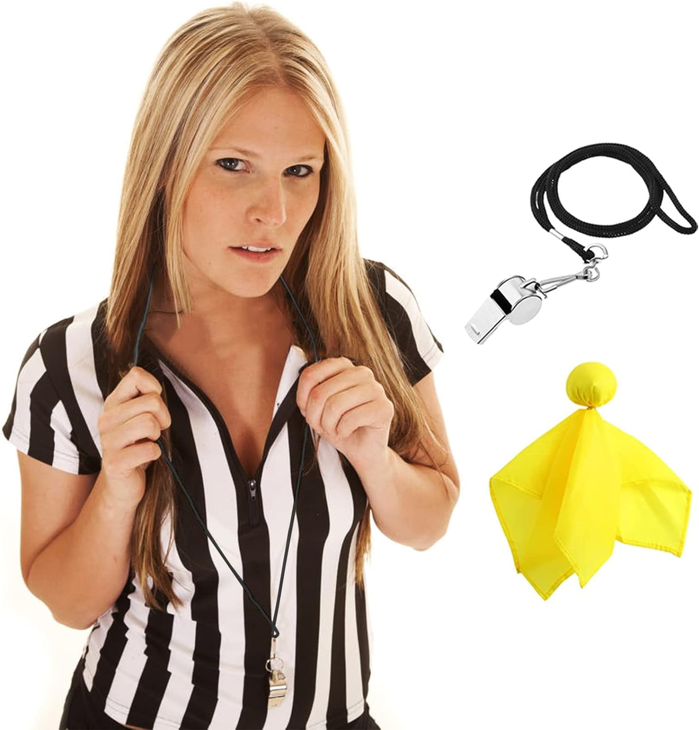 3 Pcs Women's Official Black & White Stripe Referee Shirt Zipper ...