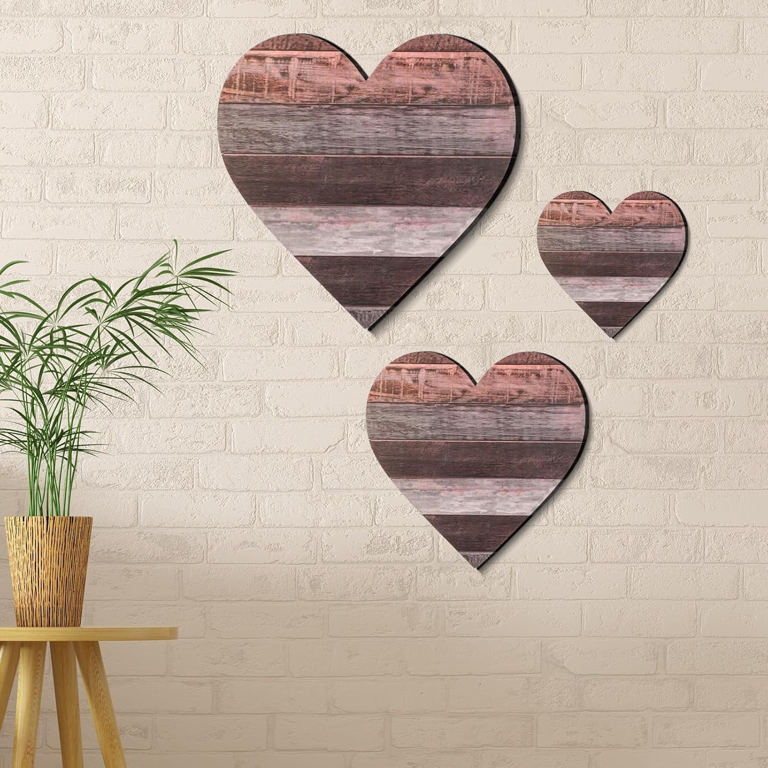 3 Pcs Wood Heart Wall Decor Heart Shaped Wooden Sign Rustic Hanging ...