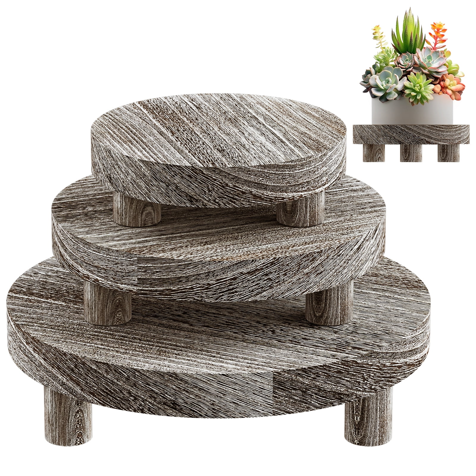 3 Pcs Wood Plant Stand Indoor Outdoor, Round Wood Riser for Decor 6/8 ...