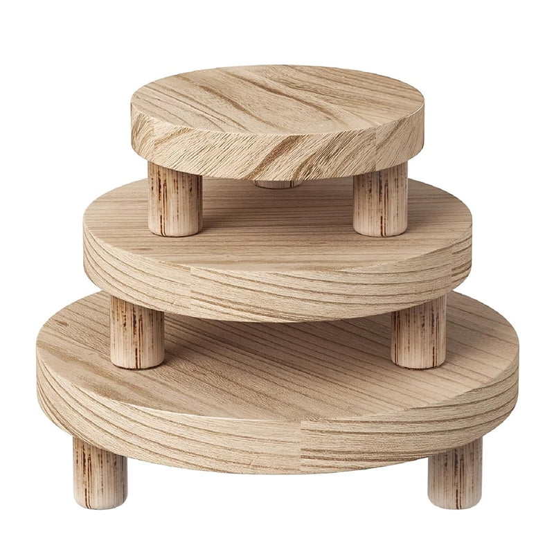 3 Pcs Wood Plant Stand Indoor Outdoor, Round Wood Riser For Decor 6/8 ...