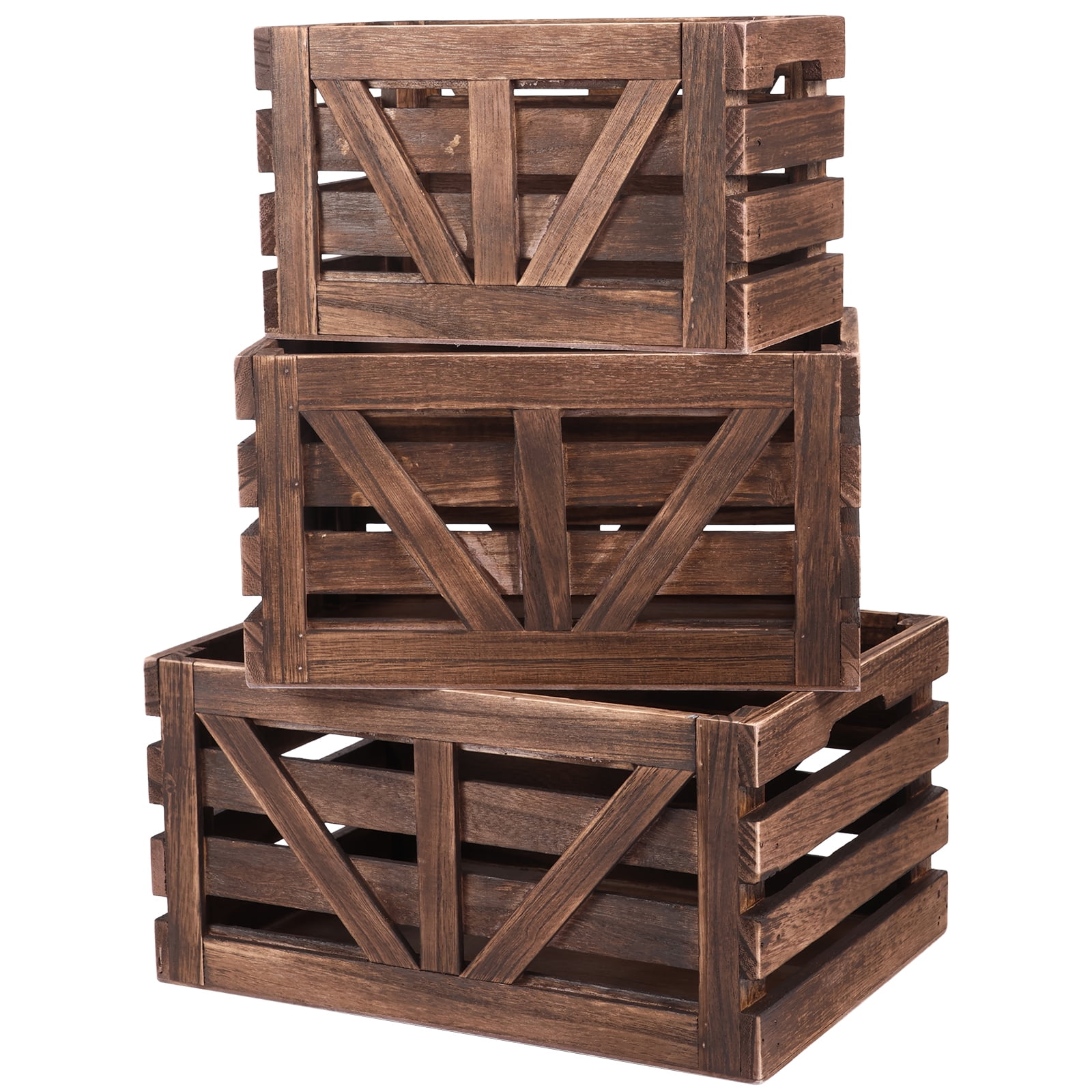 3 Pcs Wood Storage Crate with Handles Multifunctional Stackable Wood ...