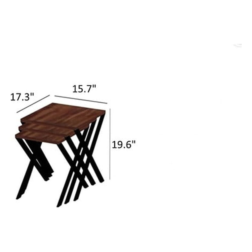 3 Pcs Wood Top Metal Legs Nesting Table for Living Rooms Walnut ...