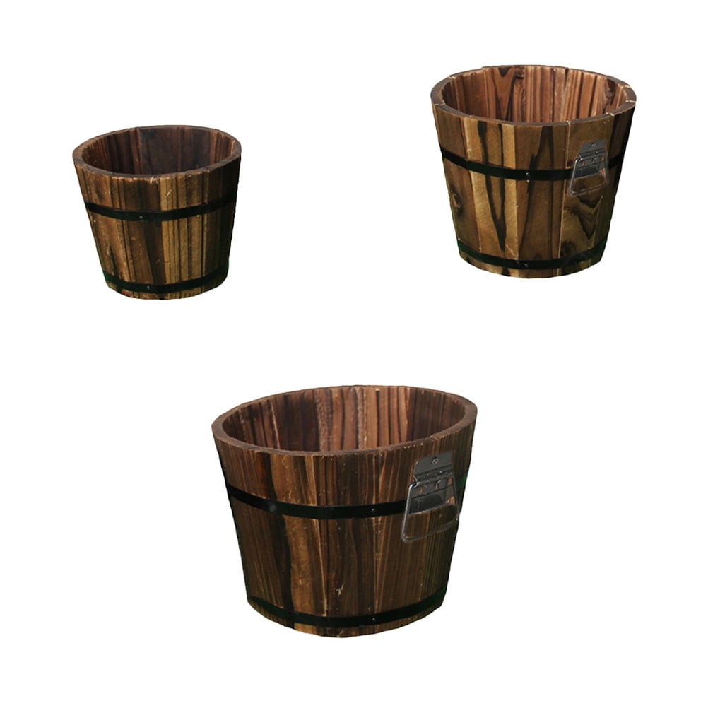 3 Pcs Wooden Bucket Flowerpot Rustic Decor Outdoor Planters Pots Indoor ...