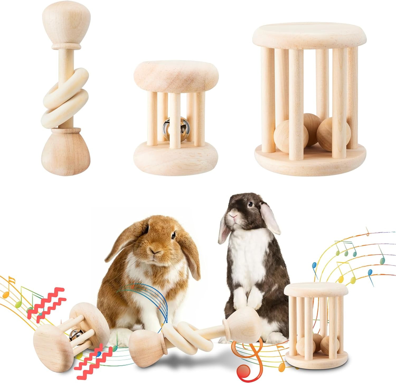3 Pcs Wooden Bunny Toys - Safe Rabbit & Guinea Pigs Teeth Grinding Toys ...