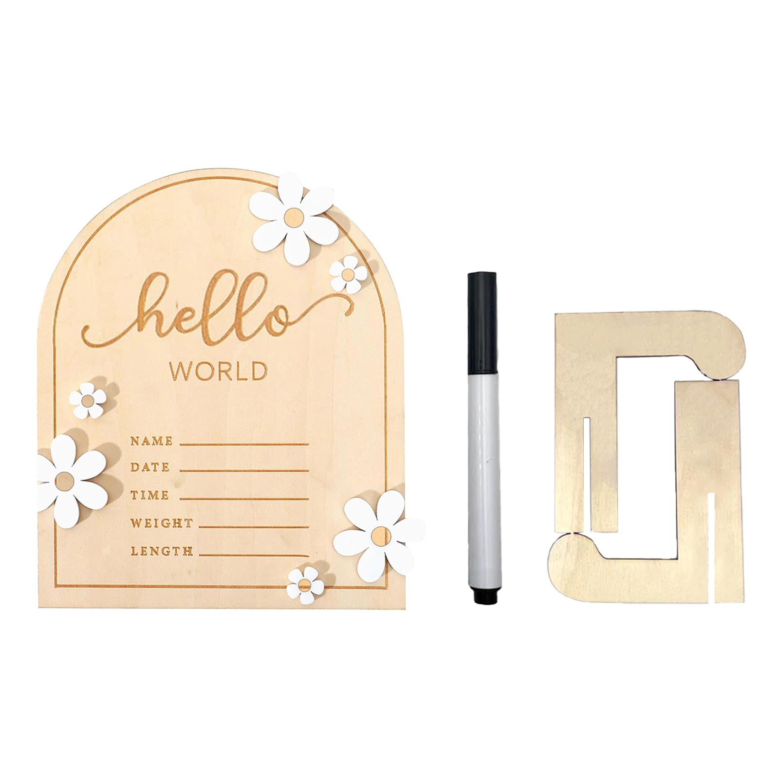 3 Pcs Wooden Hello World For Baby Showers, 7.1 Inch Baby Announcement ...