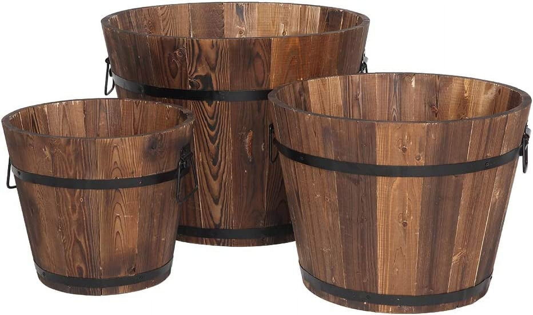 3 Pcs Wooden Planter Barrel Set, Outdoor Flower Pots with Handle ...
