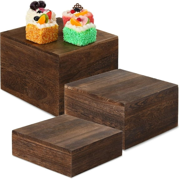 3 Pcs Wooden Risers Stands Cake Rustic Stackable Square Cupcake Base ...