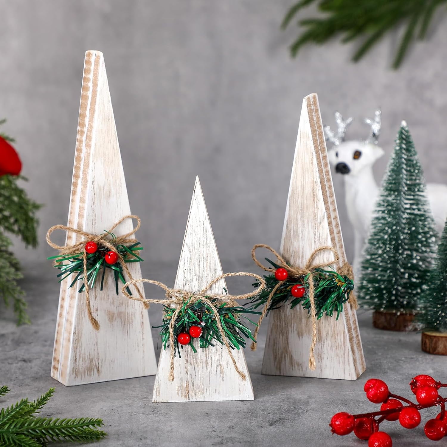 3 Pcs Wooden Tree Tabletop Decor Winter Rustic Table Signs Wood ...
