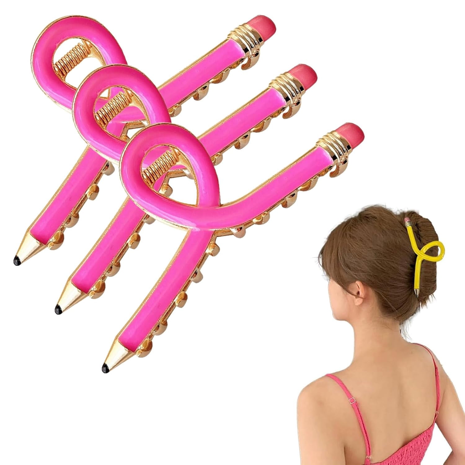 3 Pcs Yellow Pencil Hair Claw Clips Back to School Hair Clip for Women ...