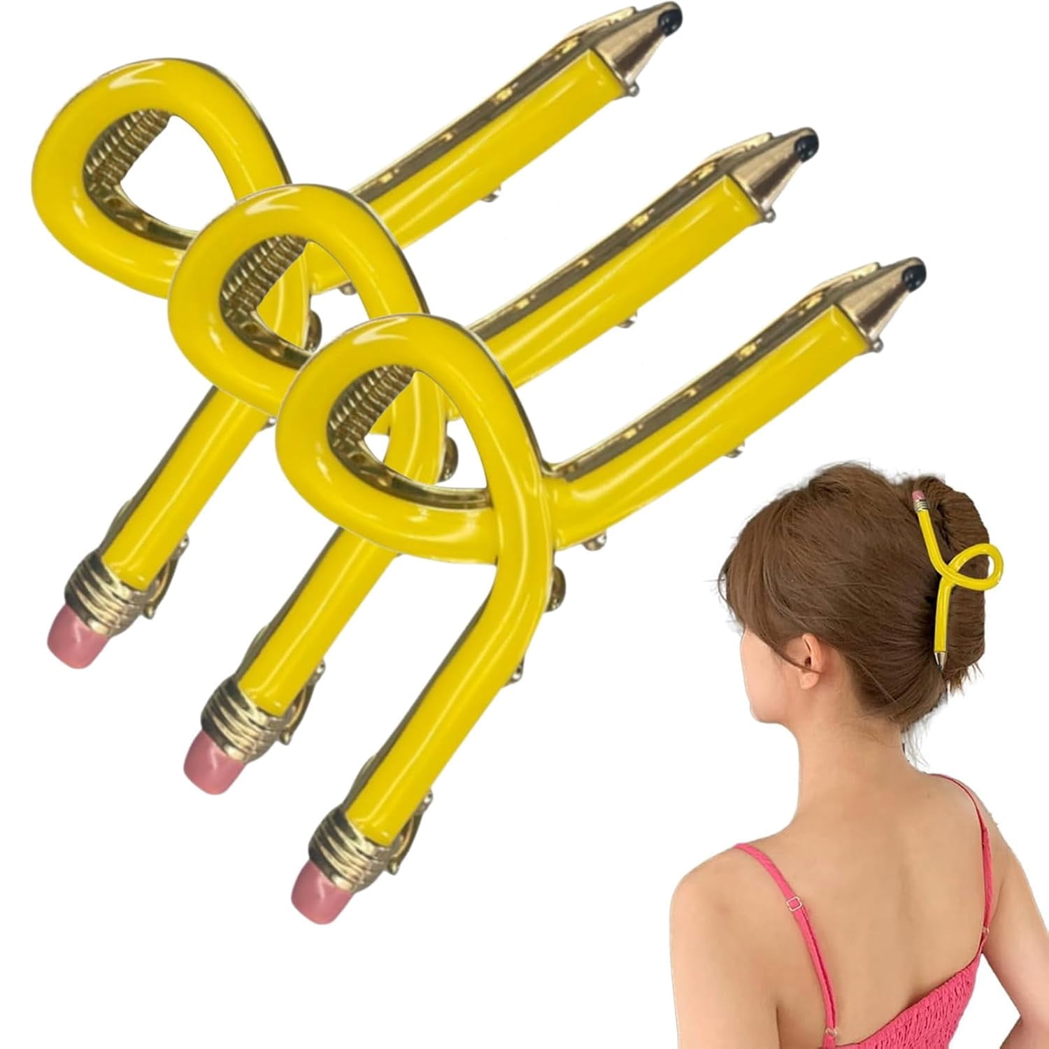 3 Pcs Yellow Pencil Hair Claw Clips Back to School Hair Clip for Women ...