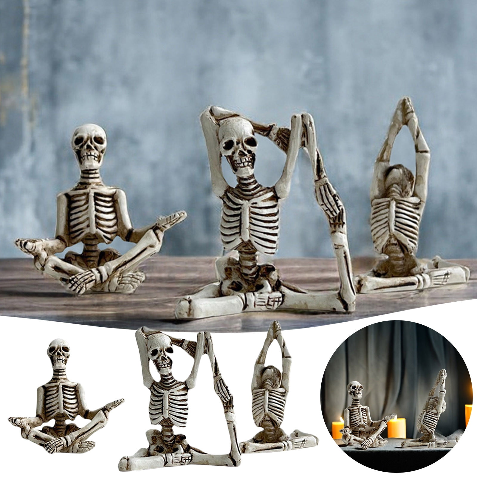 3 Pcs Yoga Skeletons Statue, Bone Stretchers Figurines Meditating Table ...