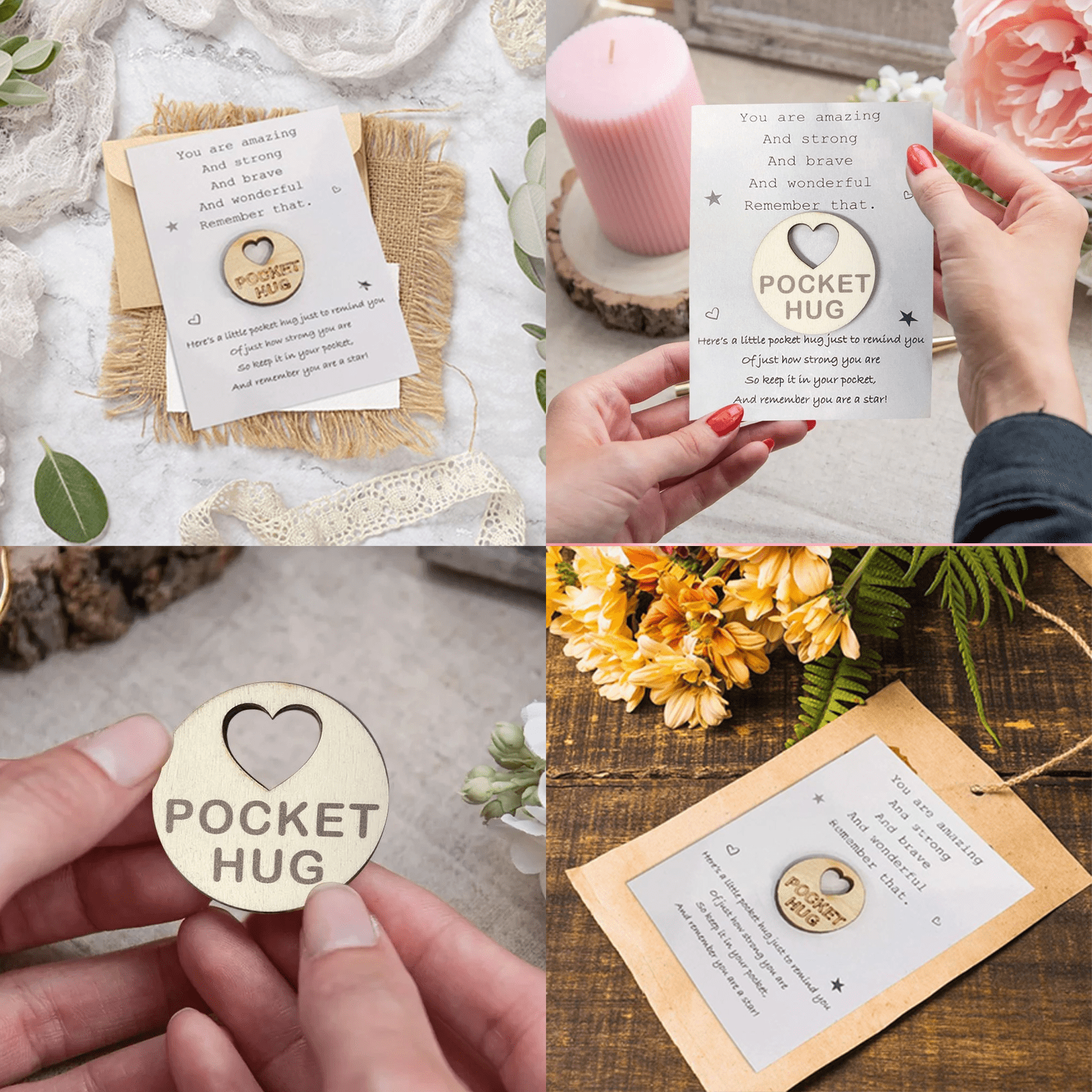 3 Pcs You Are Amazing Strong and Wonderful Pocket Hug Up Gift Cute ...