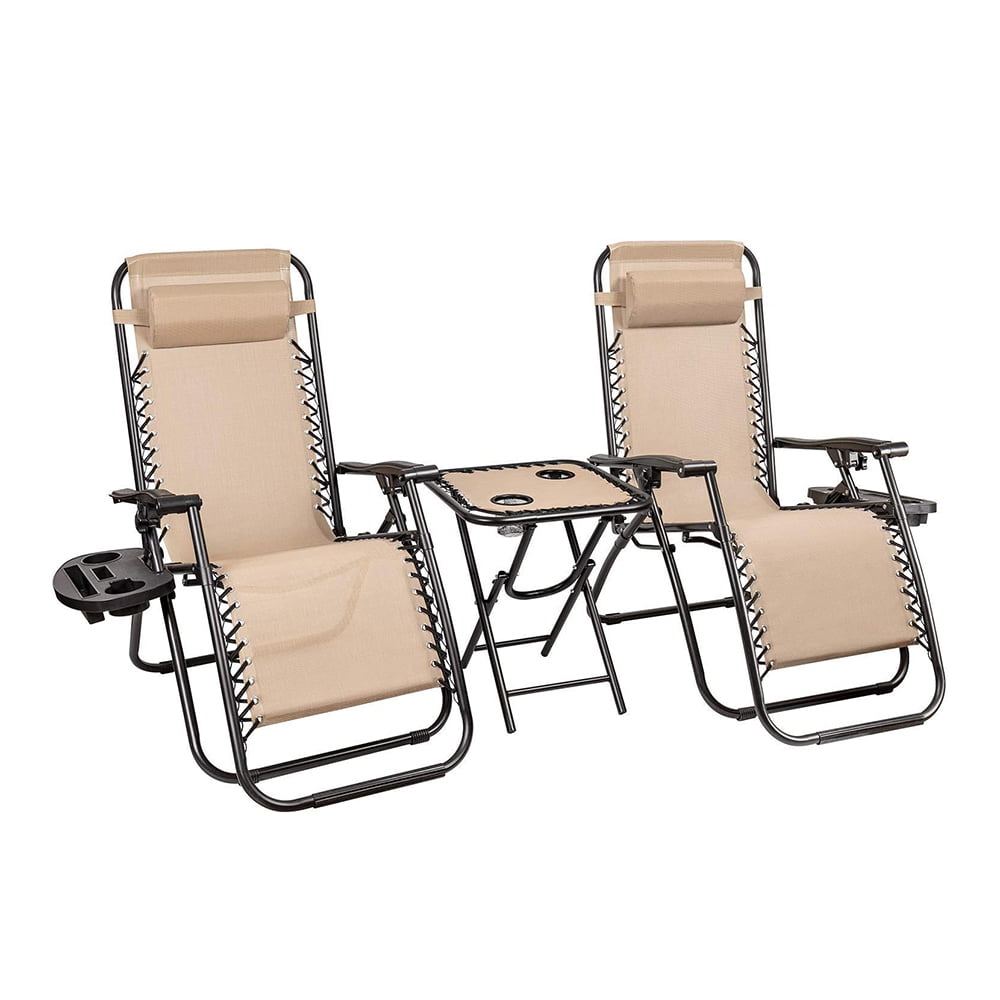 3 Pcs Zero Gravity Chair Patio Folding Recliner Outdoor Chaise Lounge ...