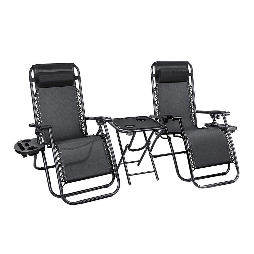 3 Pcs Zero Gravity Chair Patio Folding Recliner Outdoor Chaise Lounge ...