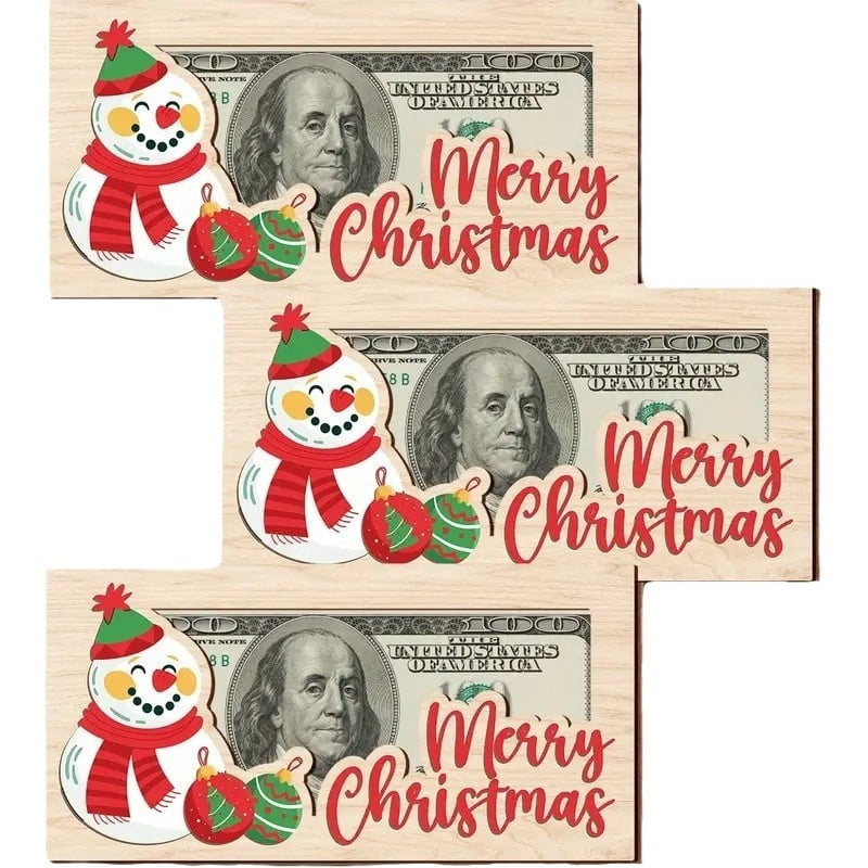 3 PcsChristmas Money Holder Gift - Wooden Merry Christmas Box with Slot ...