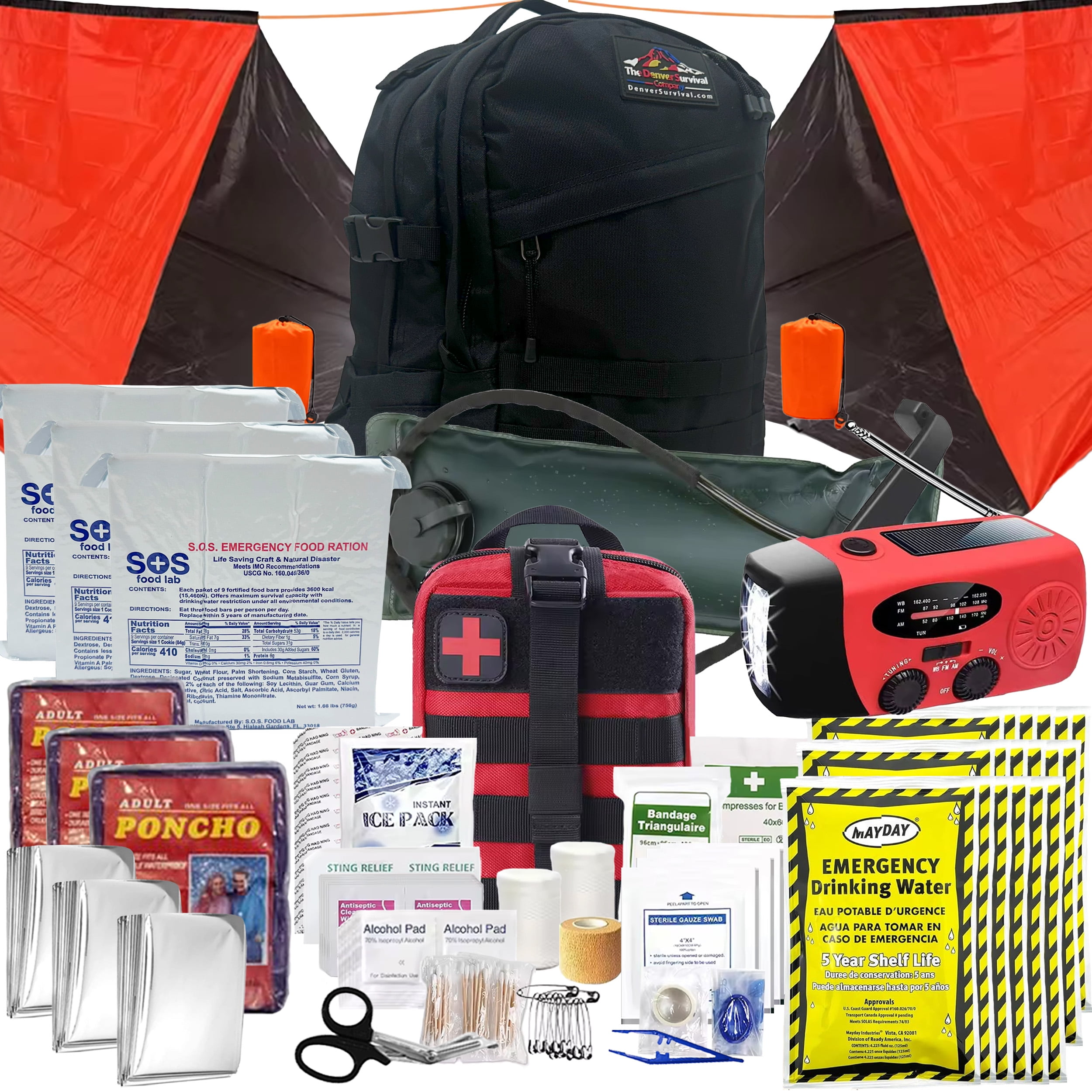 3 Person 72 Hour Survival Bug Out Bag with Backpack, Food, Water, and ...