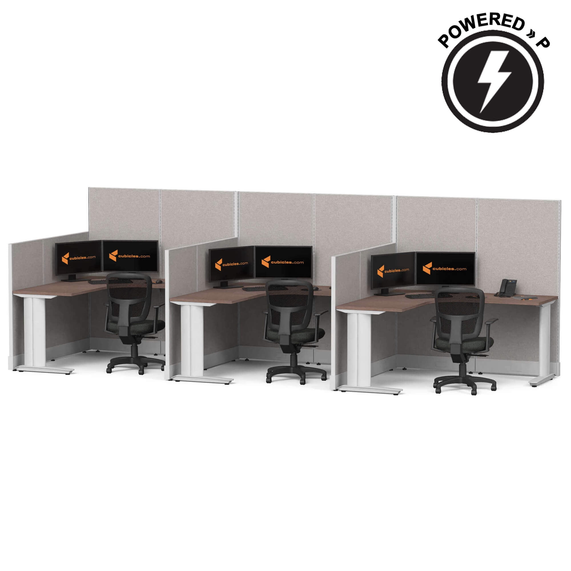 3 Person Inline L Shaped Powered Cubicle Desk Set, Modular Office ...