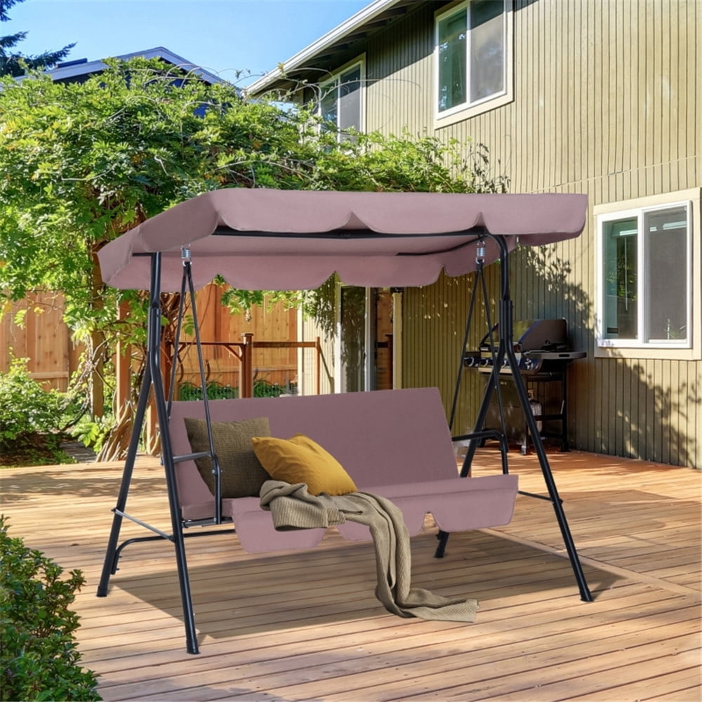 3 Person Outdoor Porch Swing, Steel Frame Swing Chair with Adjustable ...