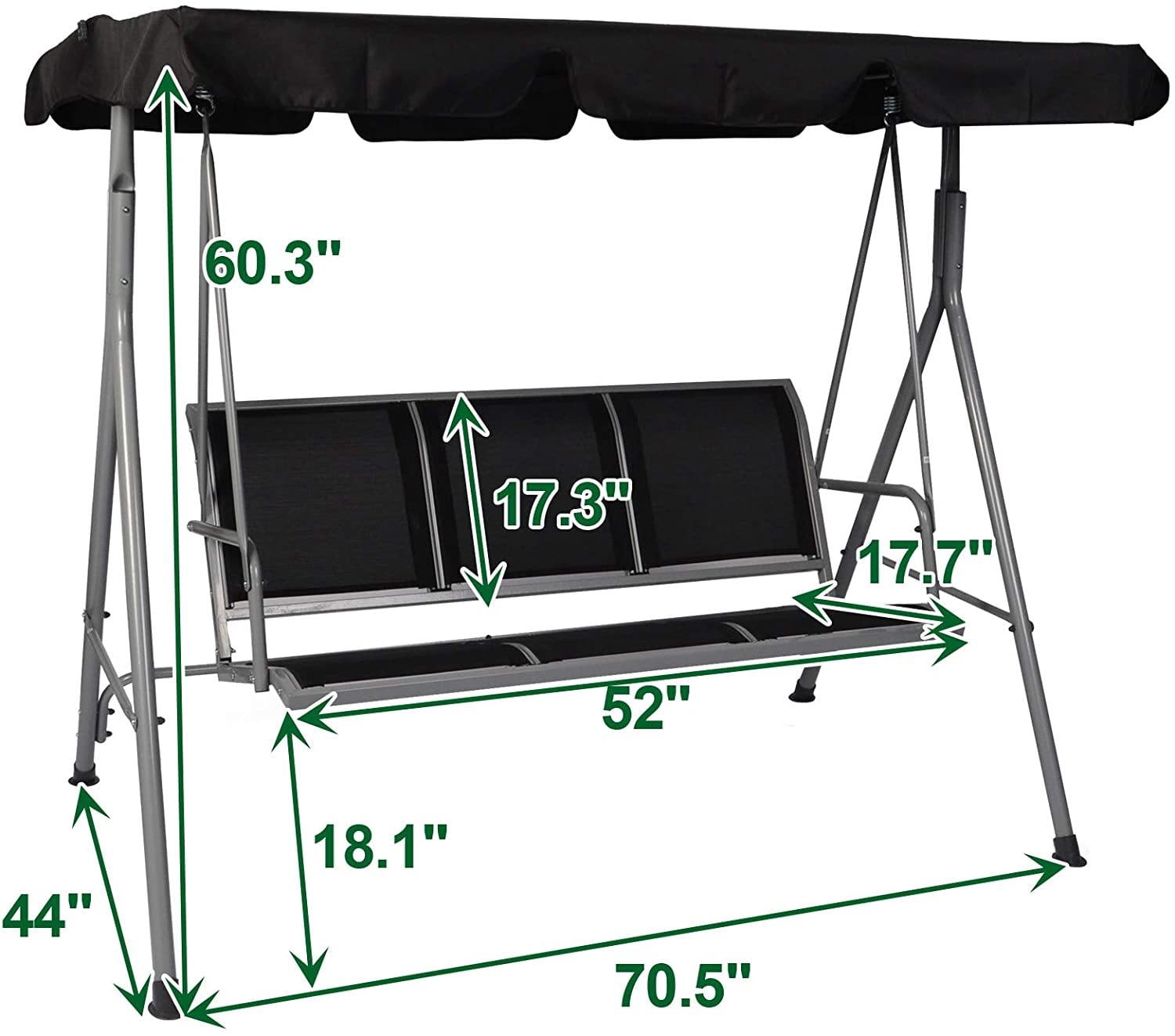 3 Person Patio Swing Chair Bench with Convertible Canopy--Weather ...