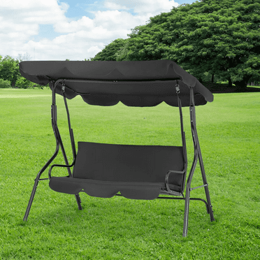 Outsunny 2-Person Porch Swing Bench with Adjustable Canopy, Cushions ...