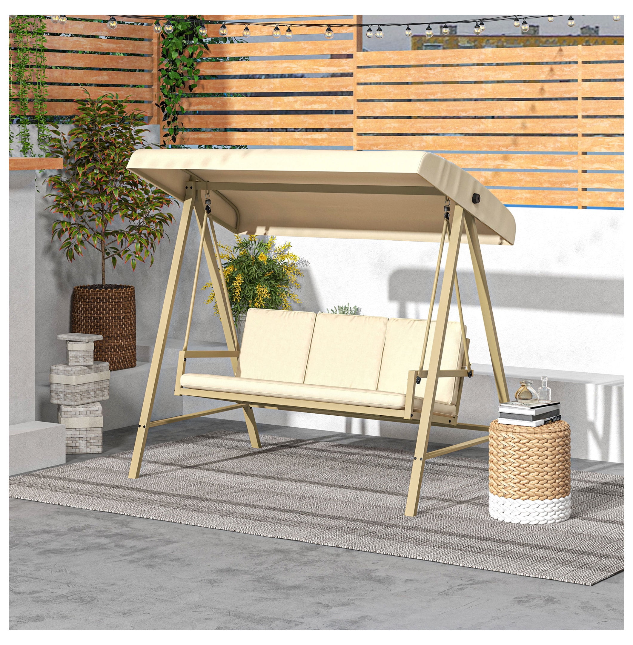 3-Person Patio Swing Chair, Outdoor Swing with Canopy, Removable ...