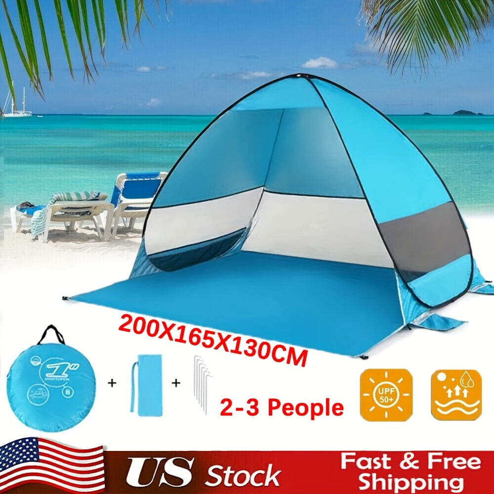 3-Person Pop-Up Beach Tent with UV Protection, Portable Sun Shade ...