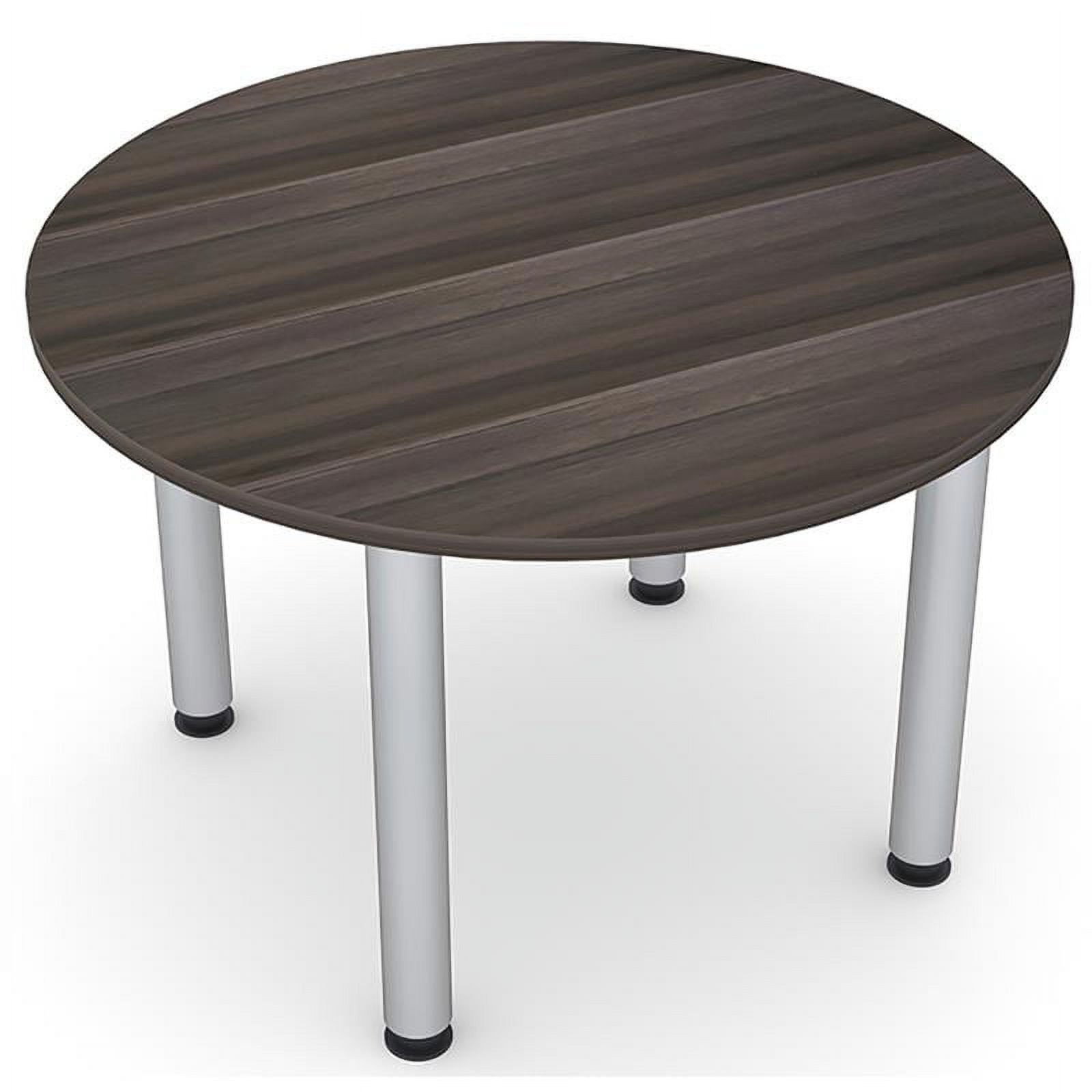 3 Person Round Conference Table Metal Post Legs 34" Engineered Wood ...
