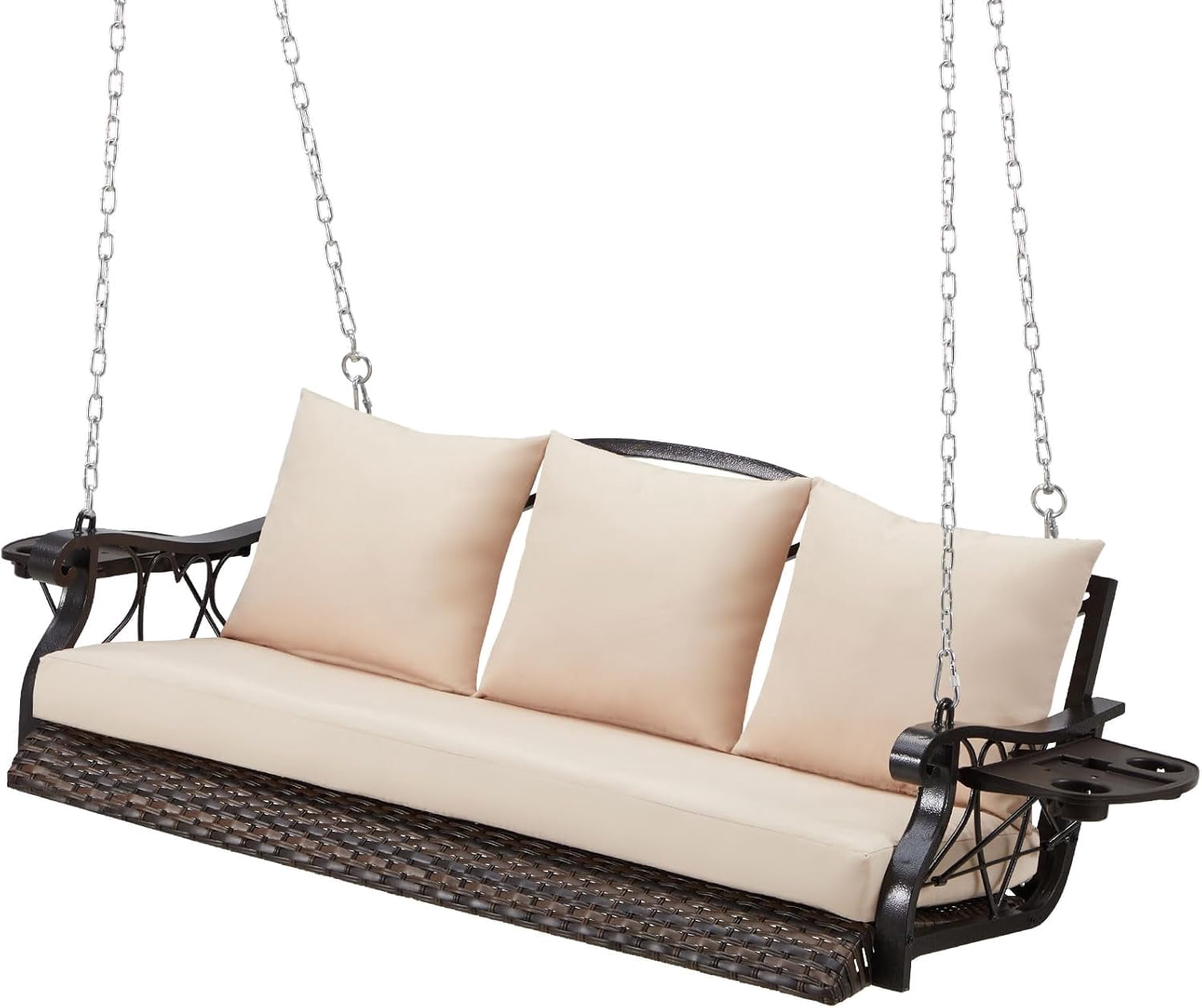 3-Person Wicker Porch Swing Chair Heavy Duty 900 LBS Outdoor Rattan ...