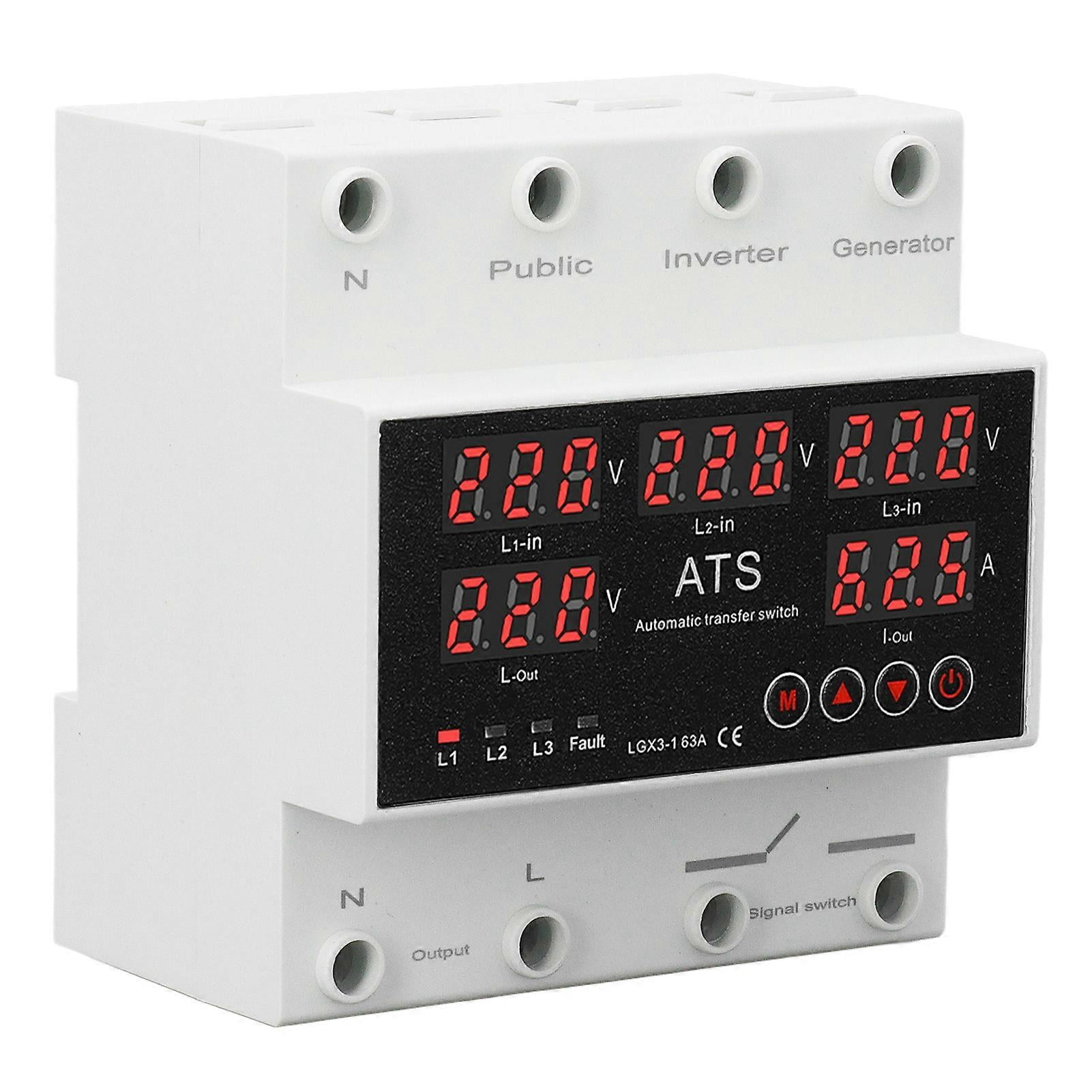 3 Phase 4 Wire Automatic Transfer Switch 63A Changeover Switch Voltage ...