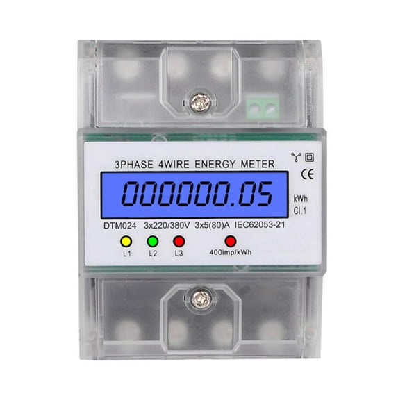 3 Phase 4 Wire DIN Rail Energy Meter LCD Backlight Plastic 5-80A 35mm ...