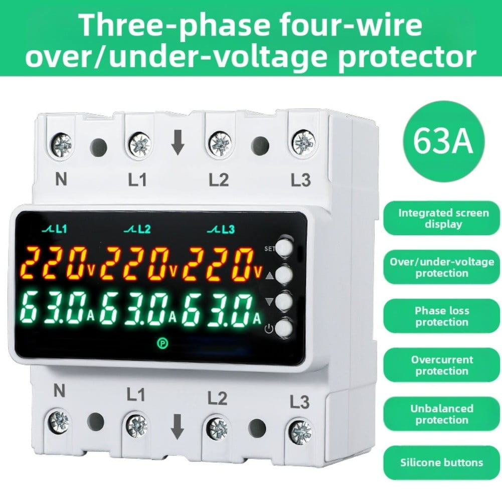 3 Phase 4-Wire Din Rail Over Under Voltage Protector 63A/100A ...