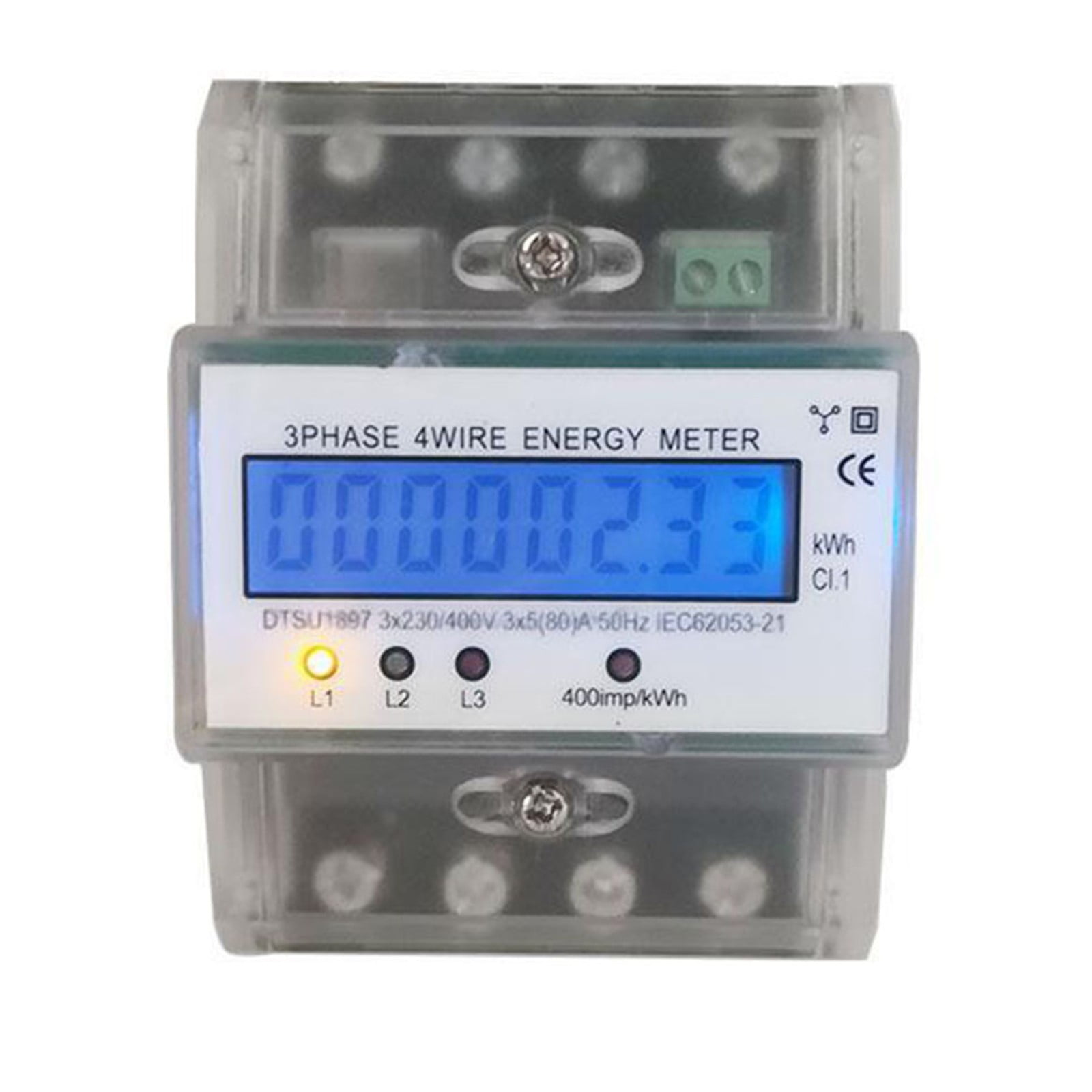 3-Phase 4-Wire Electricity Energy Meter 230V 5-80A Lcd Digital Rail ...