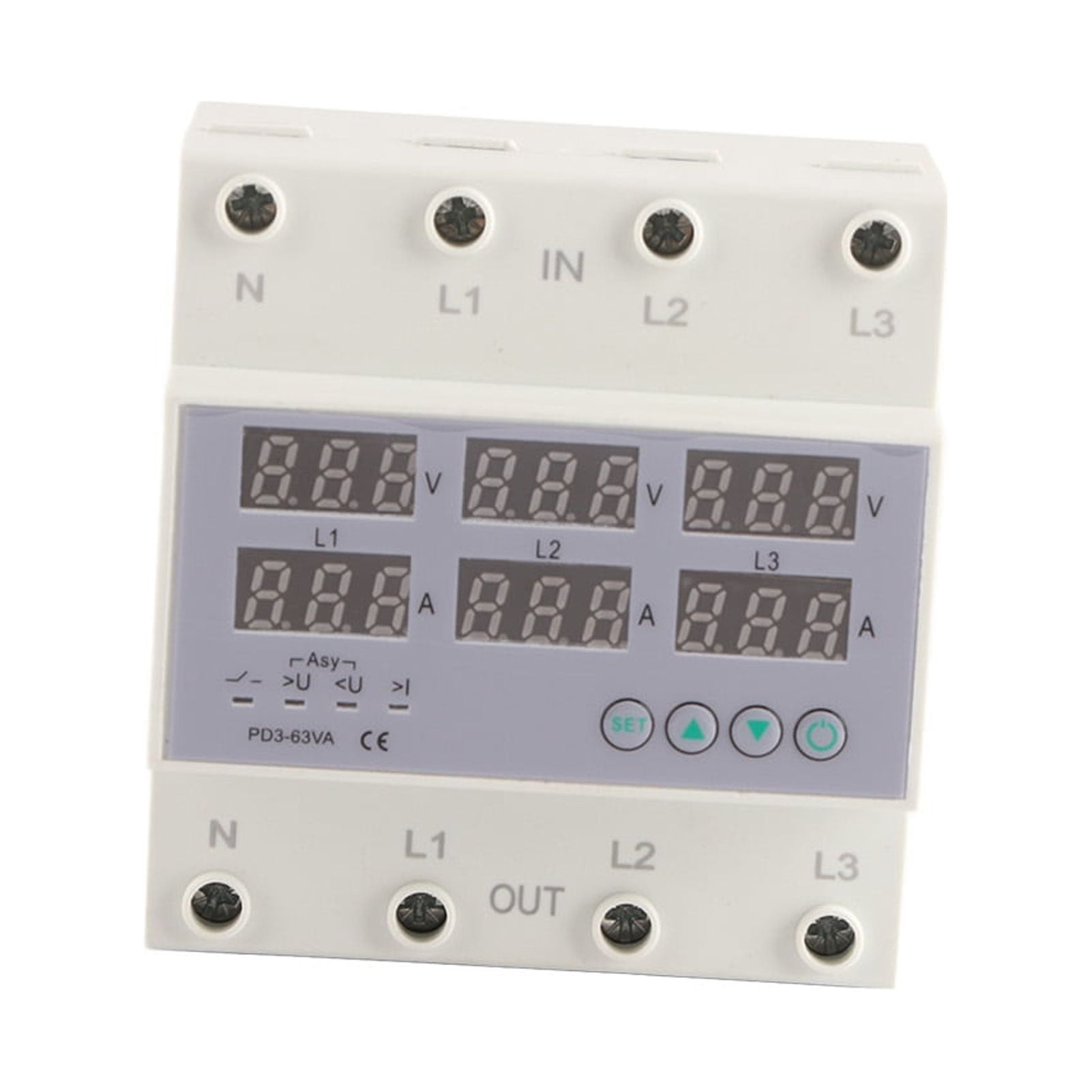 3 Phase 40A AC 390-500V DIN Rail Voltmeter Ammeter Overvoltage ...