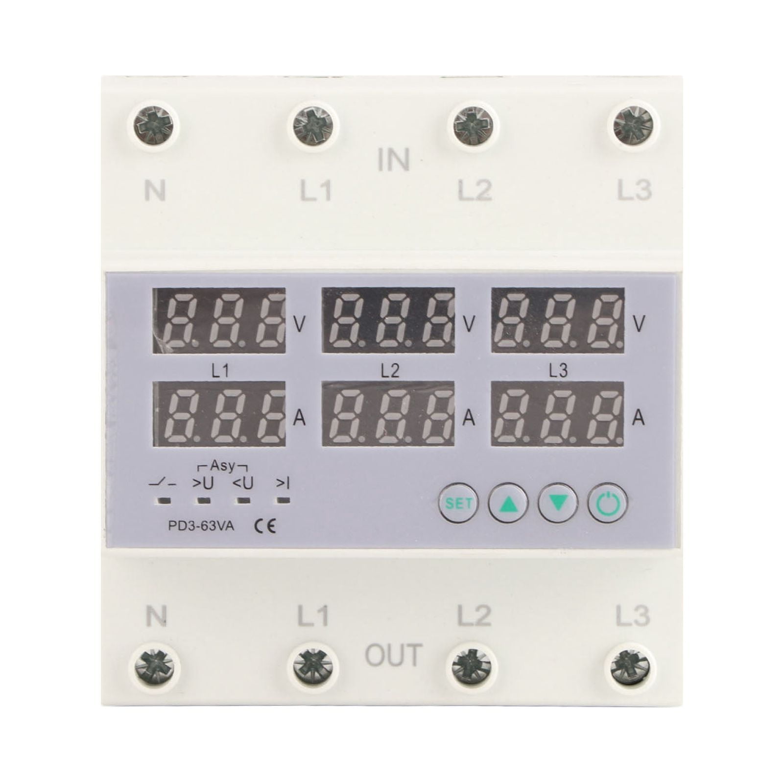 3 Phase DIN Rail Voltmeter Ammeter Automatic Overvoltage Overcurrent ...
