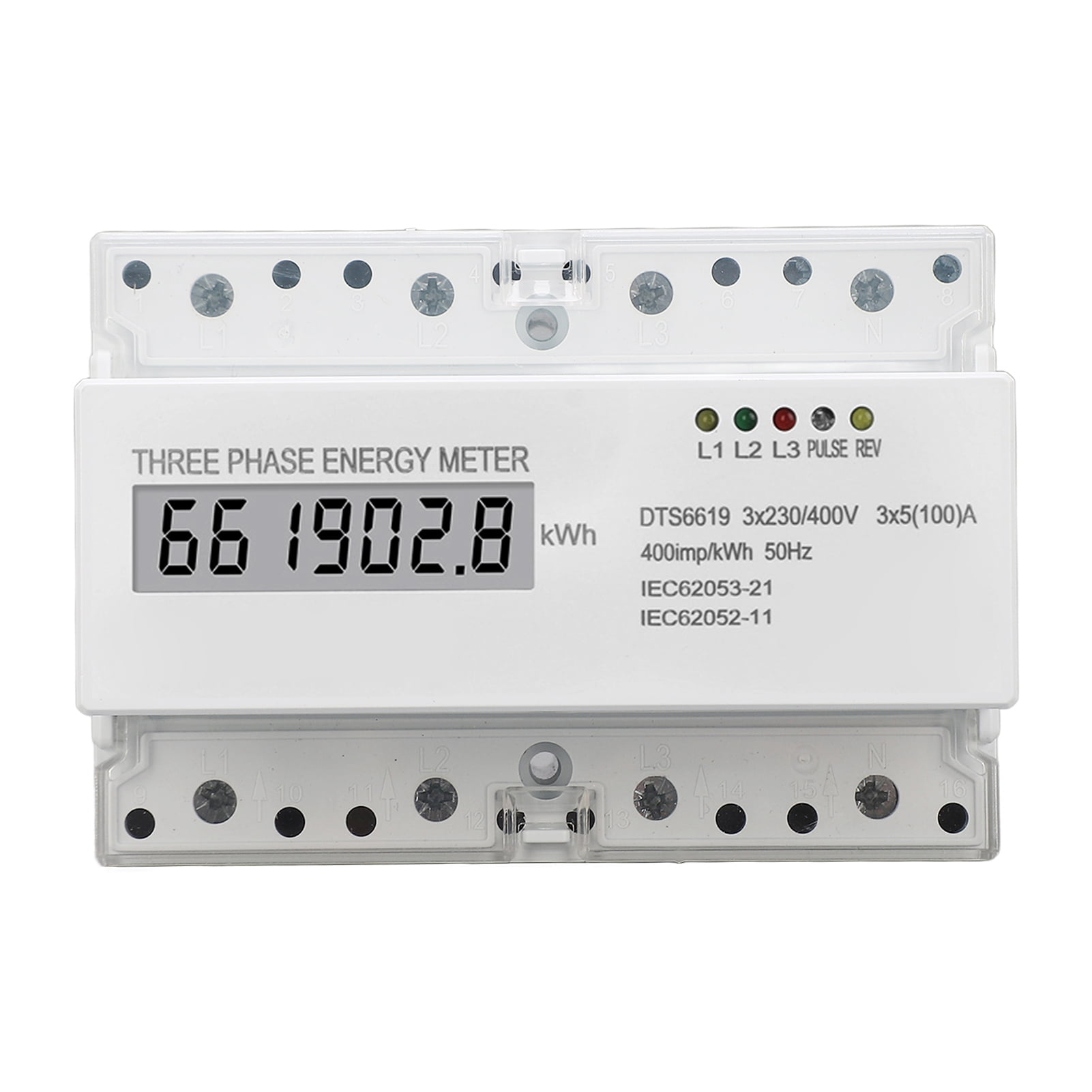 3 Phase Energy Meter DIN Rail Mount Electricity Usage Monitor LCD ...