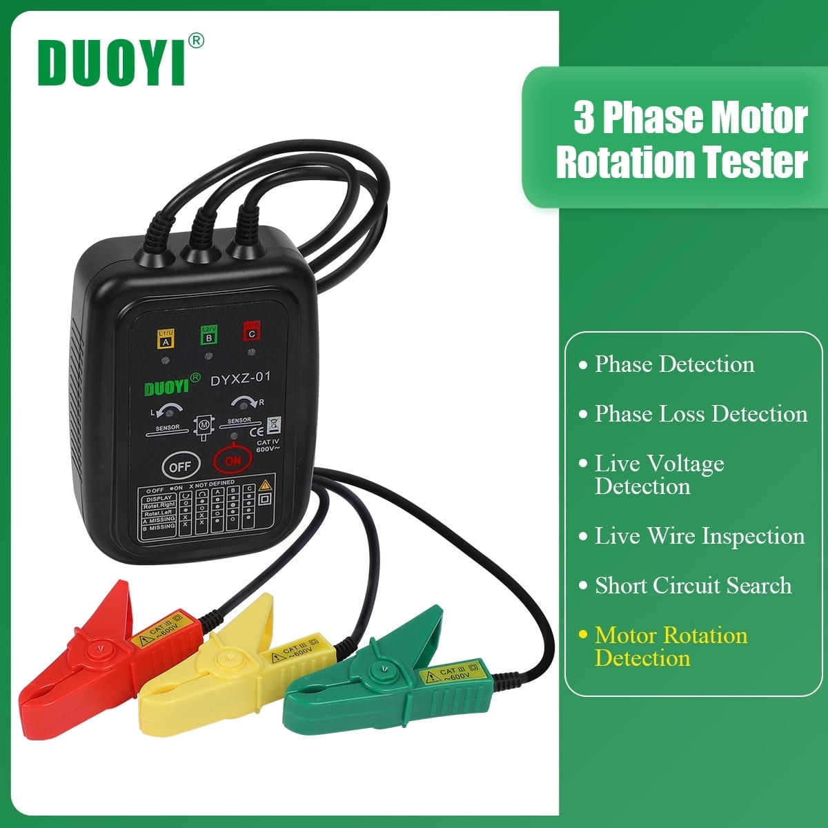 3 Phase Rotation Tester, Non Contact Phase Sequence Meter 70V~600V AC ...
