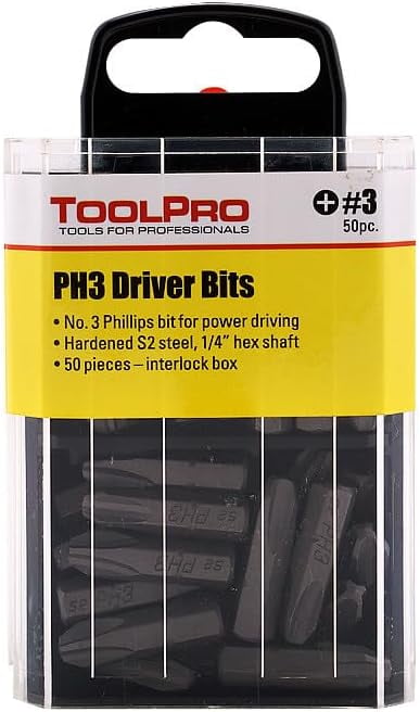 Toolpro #3 Phillips Bits Tips in Interlocking Storage Box (50-Pack ...