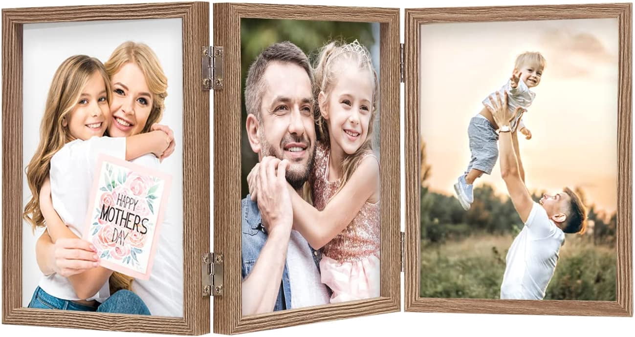 3 Picture Frame 4x6 Triple Hinged MDF Wood Grain with Glass Front Three ...