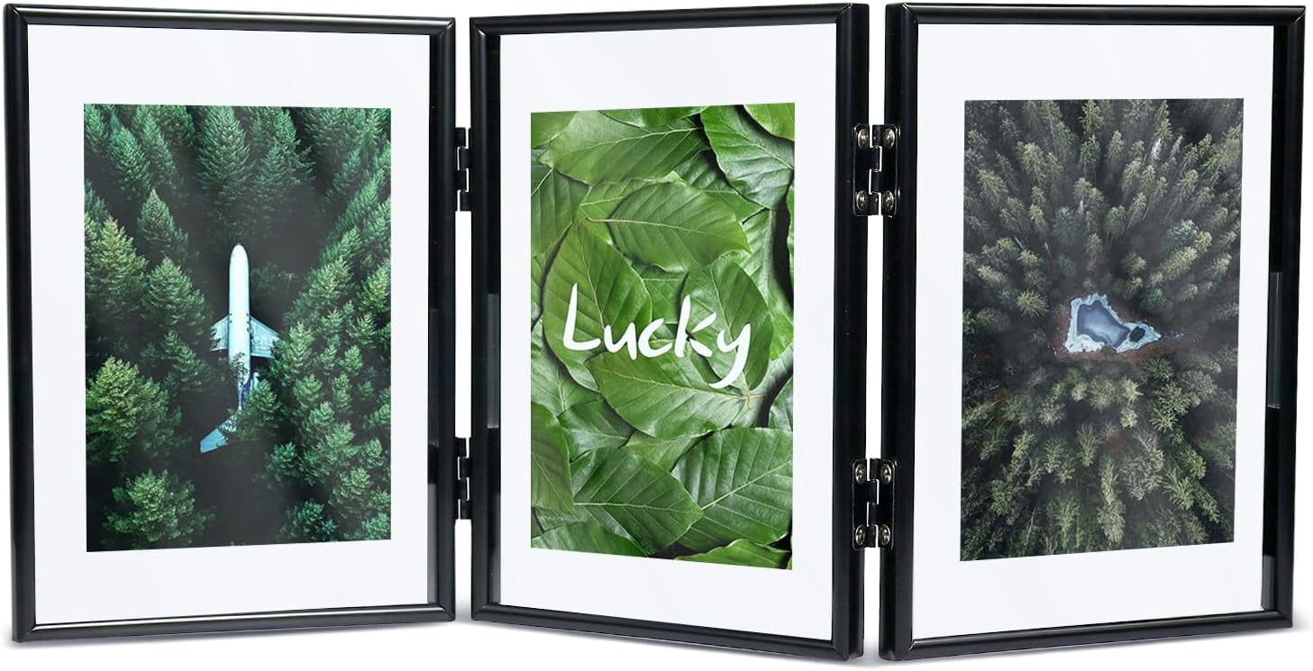 3 Picture Frame 5x7 Three Photo Collage Frame Hinged Triple Foldable ...