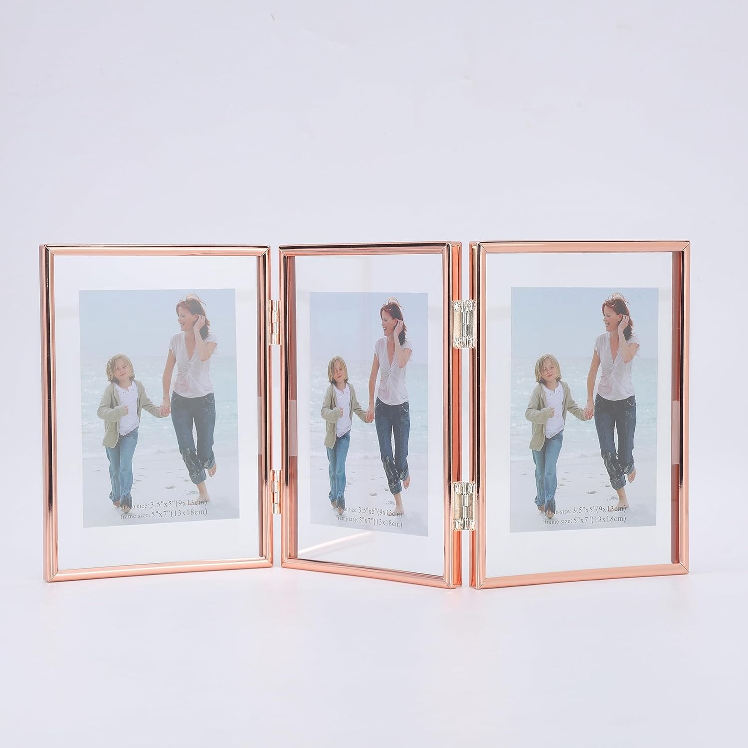 3 Picture Frame 5x7 Three Photo Collage Frame Hinged Triple Foldable ...