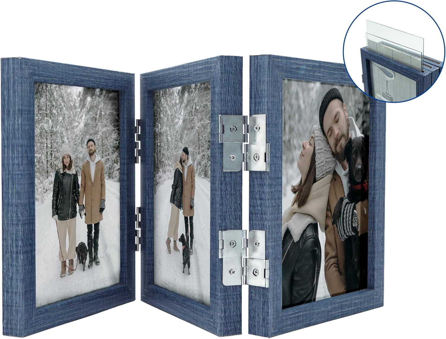 3 Picture Frame 5x7 Three Photo Collage Frame Hinged Triple Foldable ...