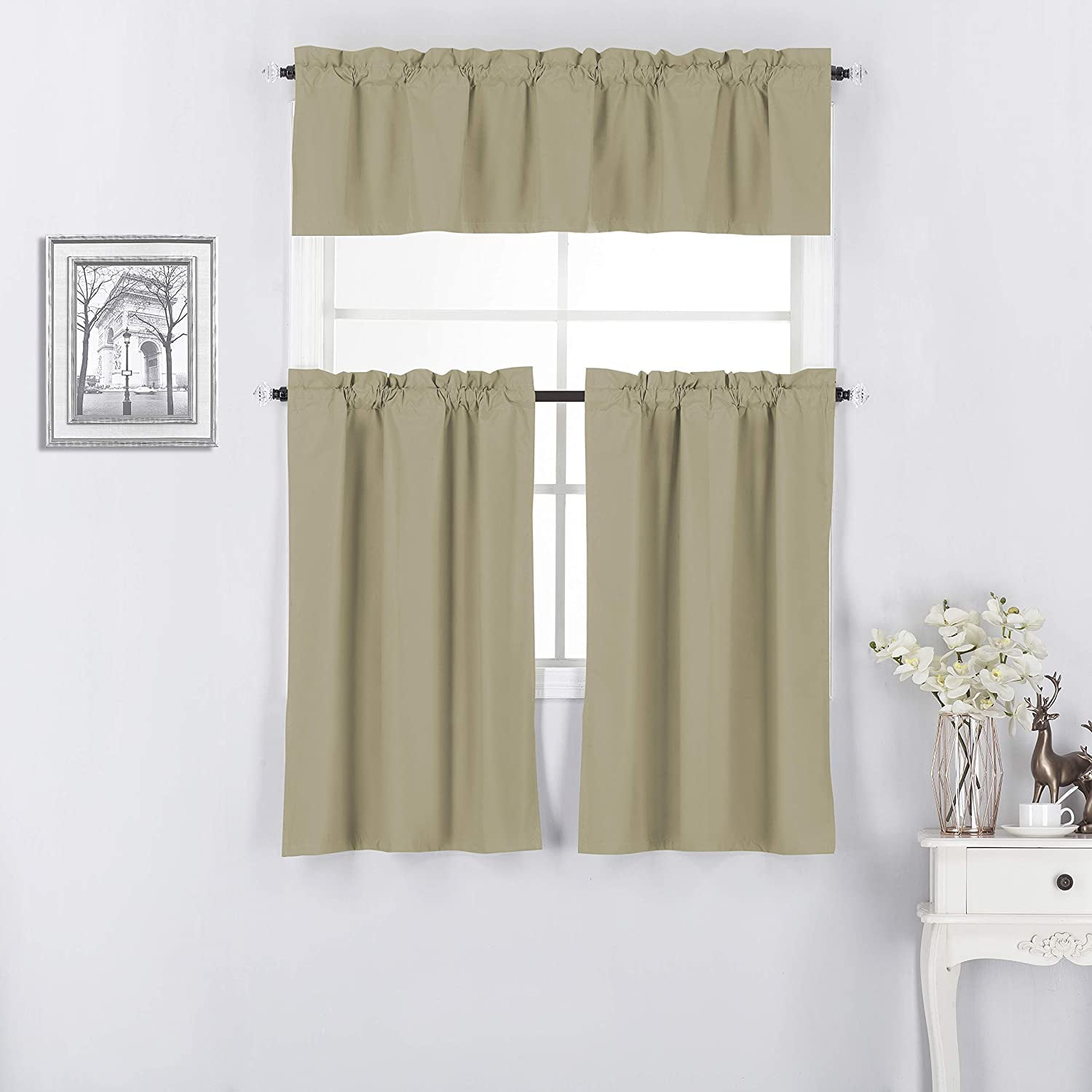 Rooney Luxury Privacy Taupe Solid Print 100% Blackout Kitchen Curtains ...