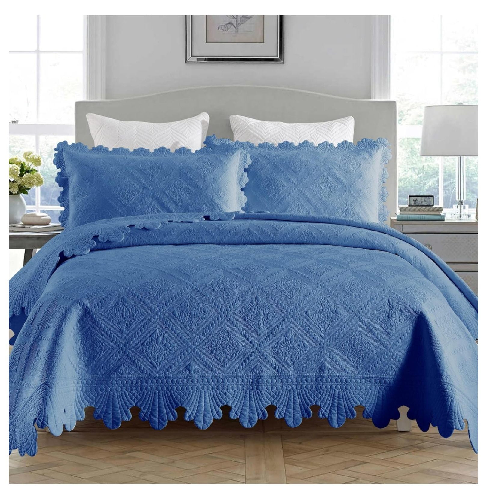 3-Piece 100% Cotton Oversized Bedspread Lightweight Quilt Coverlet Embroidery Farmhouse Bedding ...