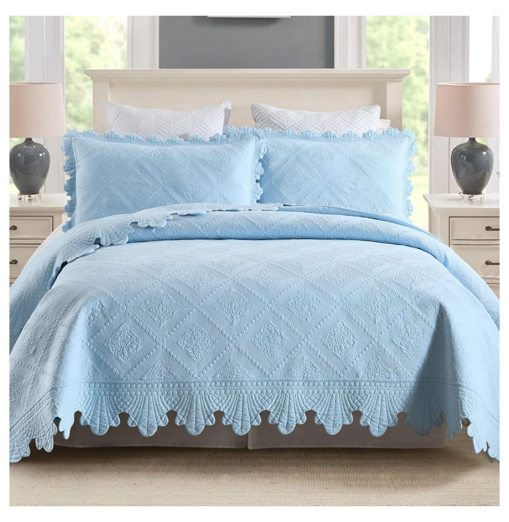 3-Piece 100% Cotton Oversized Bedspread Lightweight Quilt Coverlet ...