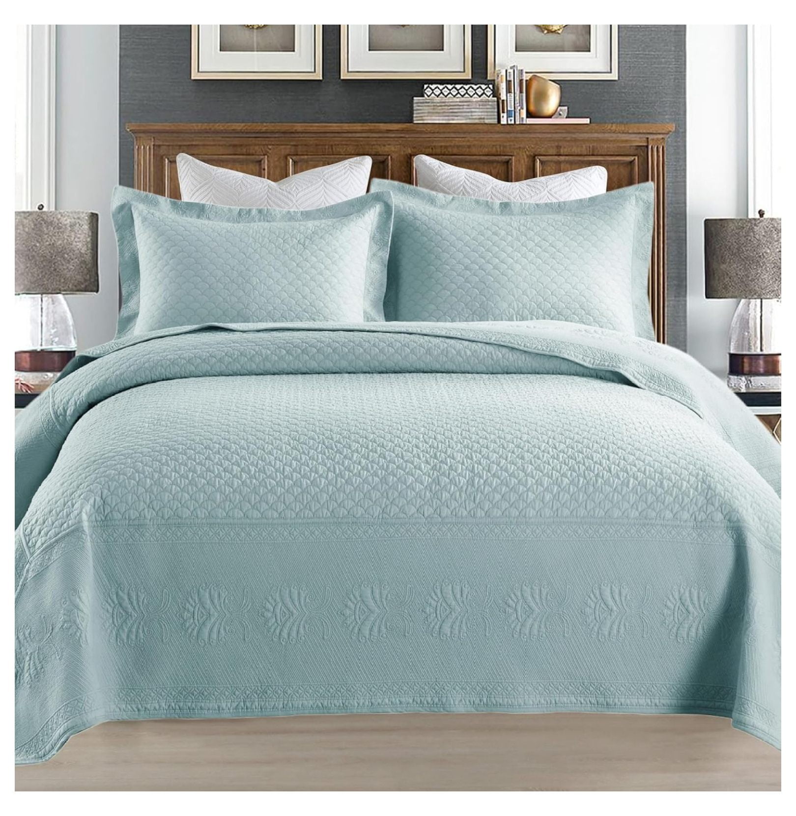 3-Piece 100% Cotton Oversized Bedspread Lightweight Quilt Coverlet Embroidery Farmhouse Bedding ...