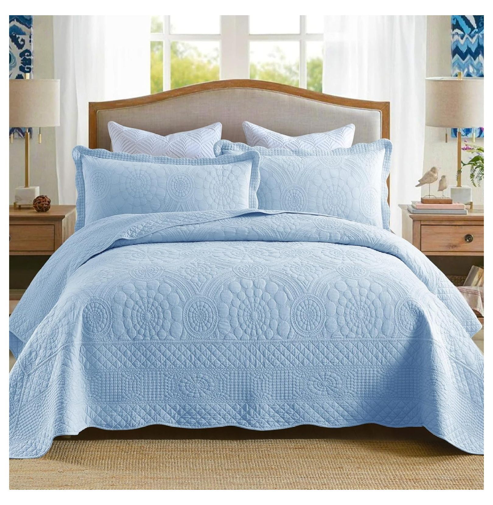 3-Piece 100% Cotton Oversized Bedspread Lightweight Quilt Coverlet ...