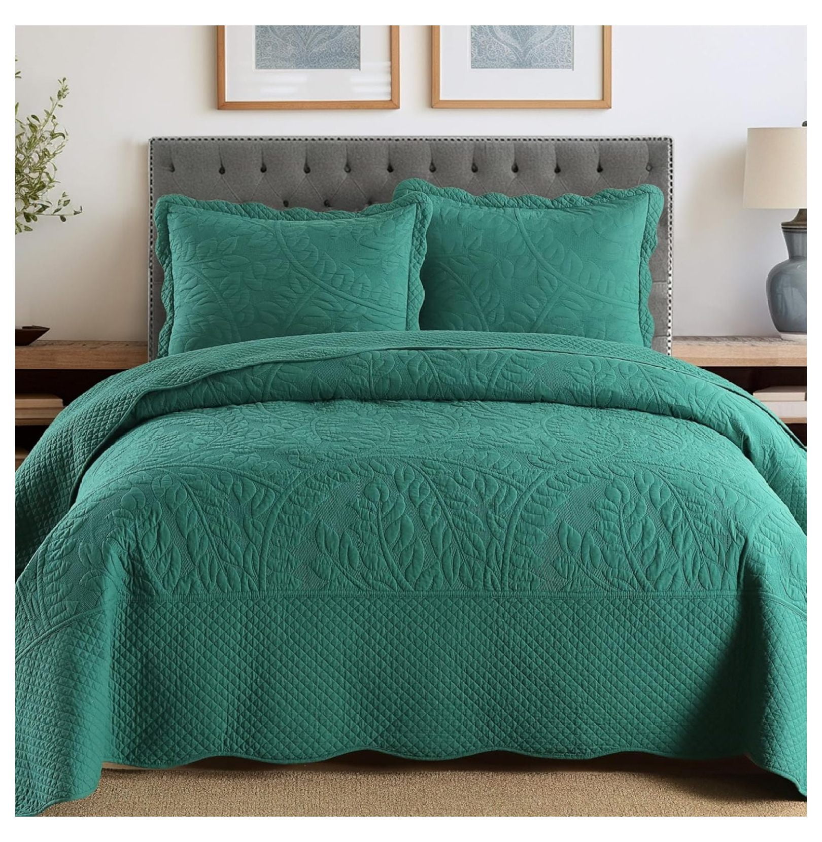 3-Piece 100% Cotton Oversized Bedspread Set Coverlet Set Lightweight Quilt Set Embroidery ...