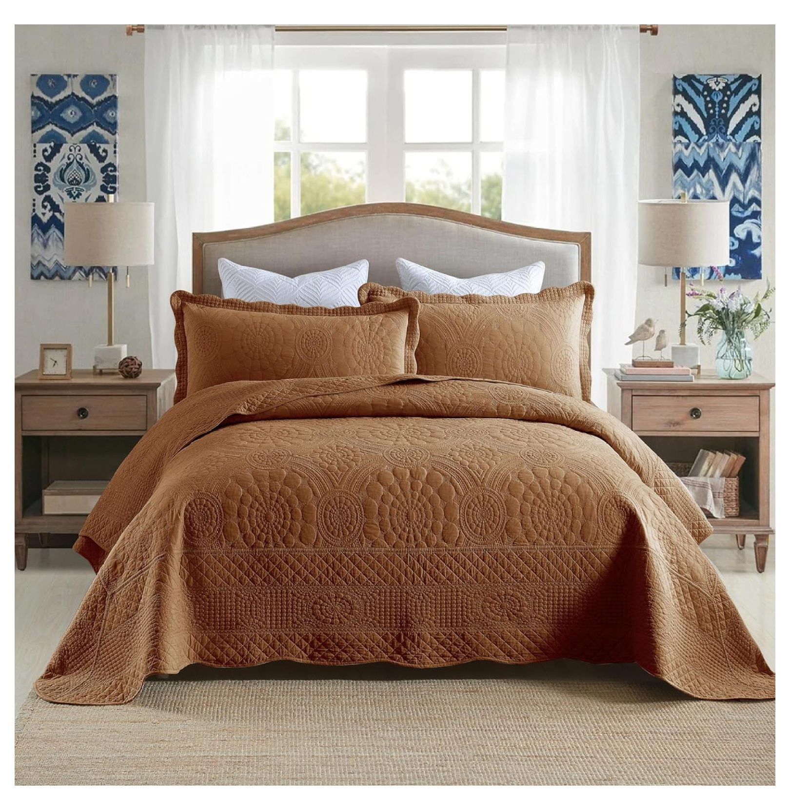 3-Piece 100% Cotton Oversized Bedspread Set Coverlet Set Lightweight ...